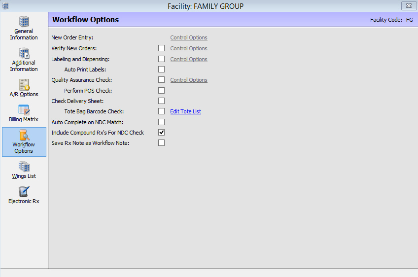Set up Facility Workflow Options